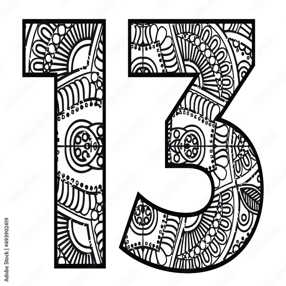 Mandala Number coloring page for kids Stock Vector | Adobe Stock