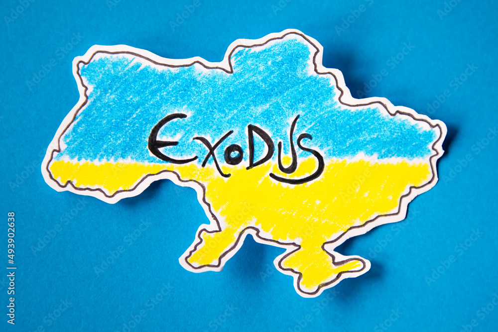 paper cut out in the shape of the territory of ukraine painted with the ...