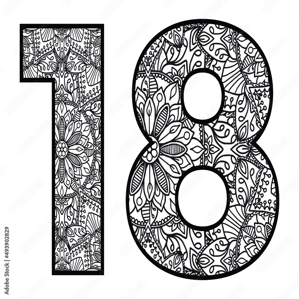 Mandala Number coloring page for kids Stock Vector | Adobe Stock