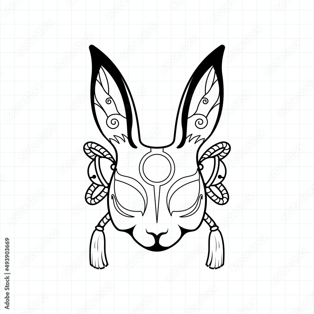 Japanese kitsune mask coloring page, Vector illustration eps.10 Stock ...