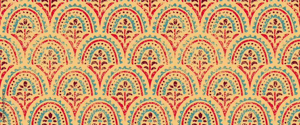 Seamless wavy pattern. Seigaiha print in native style. Grunge texture ...