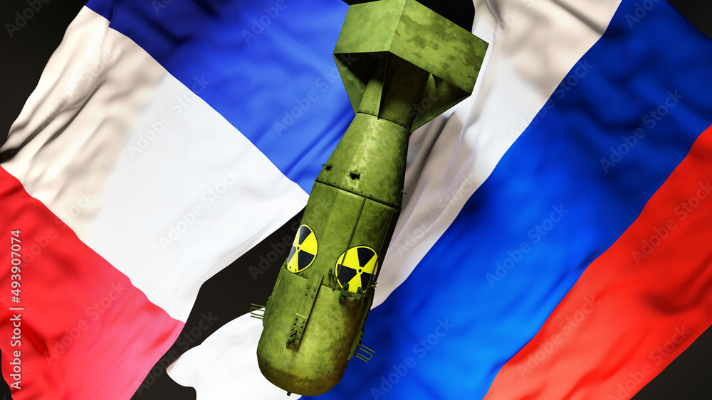 France and Russia nuclear war, conflict and crisis. National flags and ...
