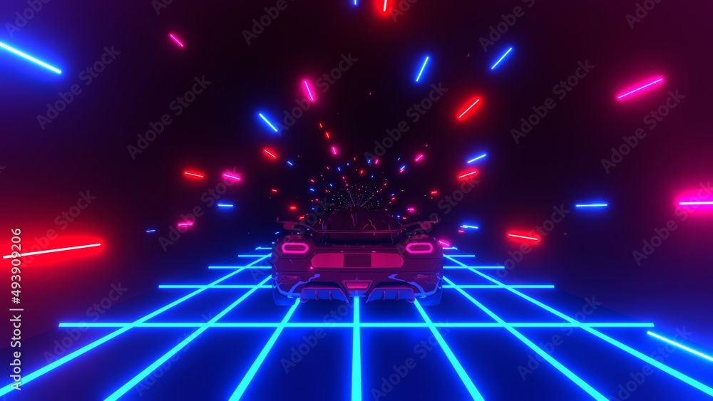 3D Rendering. 80s retro futuristic sci-fi seamless loop with vintage ...