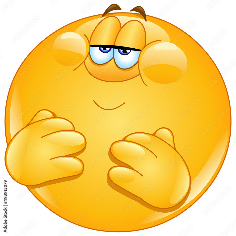 Chubby emoji emoticon rubbing his belly, full after eating Stock Vector ...