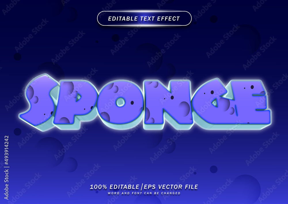 Sponge text effect. 3d neon style effecr. mockup font template Stock ...