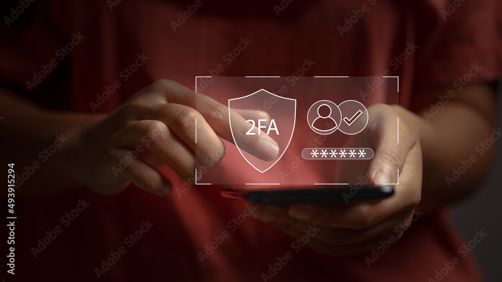 2FA Two Step authentication password concept, Woman hand enter a one time password, Secure ...