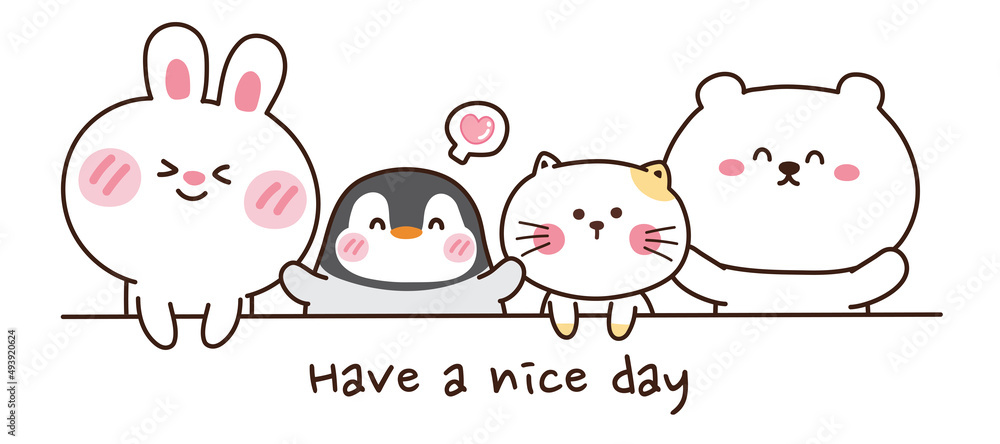 Vector Illustration of cute animals hand drawn with have a nice day ...