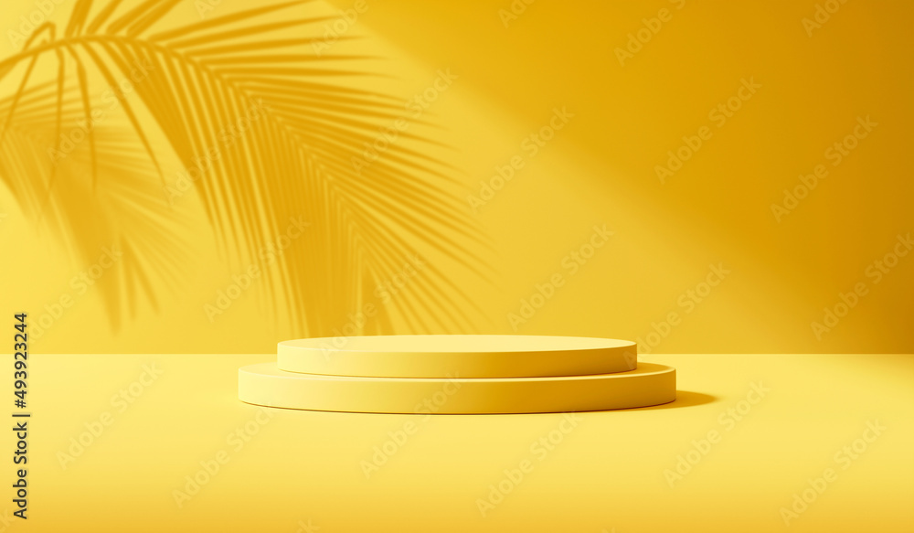 Summer podium yellow stand platform background product display of empty ...