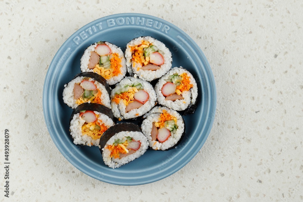 Gimbap or Kimbap, Korean Roll Rice with Nori Laver, Egg, Crab Stick ...
