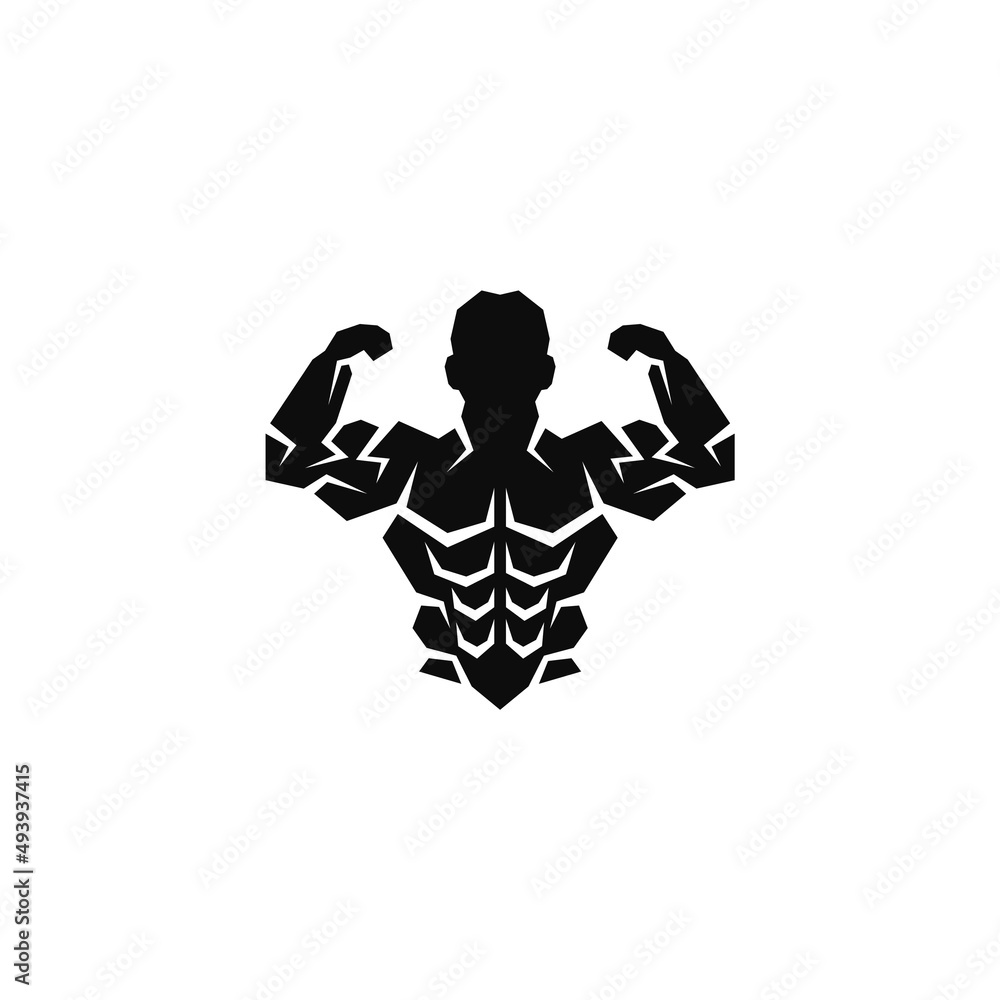 Muscular body of a bodybuilder. Logo design, vector illustration. Stock ...