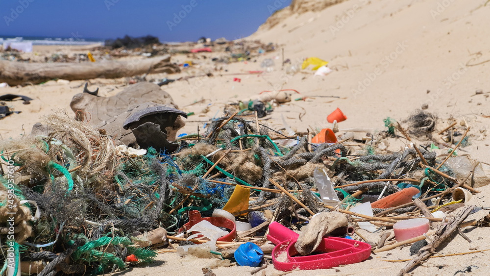 Garbage on the beach, ecological disaster/Déchets sur la plage ...