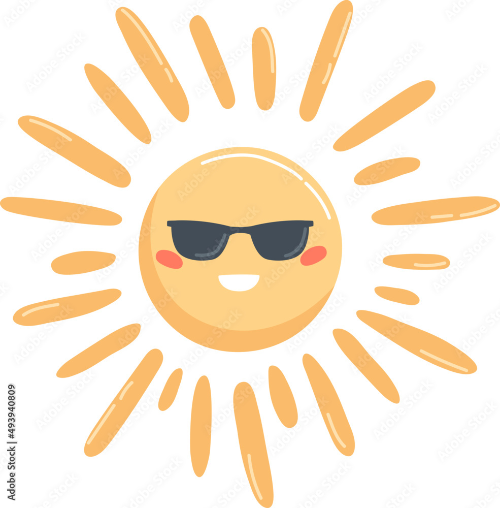 Happy Funny Sun in Glasses Cartoon Illustration Stock Vector | Adobe Stock