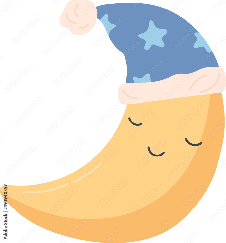 Cute Moon Sleeping Childish Cartoon Illustration Stock Vector | Adobe Stock
