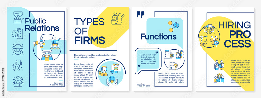 PR blue and yellow brochure template. Public relations for business ...