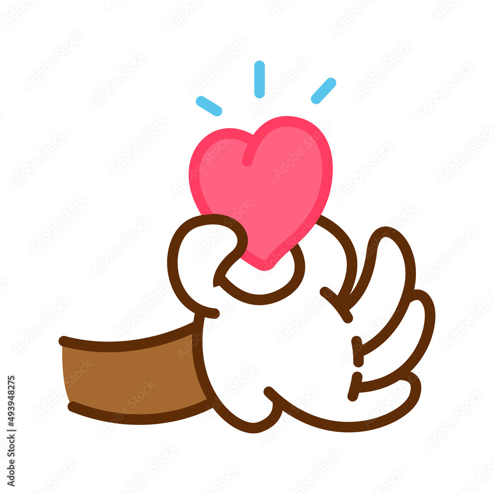 Cartoon hand with heart vector illustration isolated on a white ...