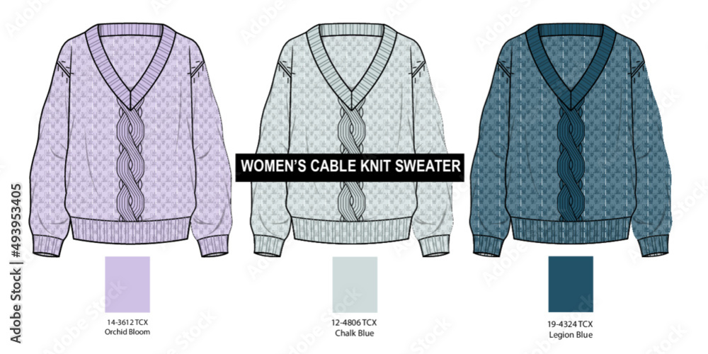 WOMEN’S CABLE KNIT SWEATER Stock Vector | Adobe Stock