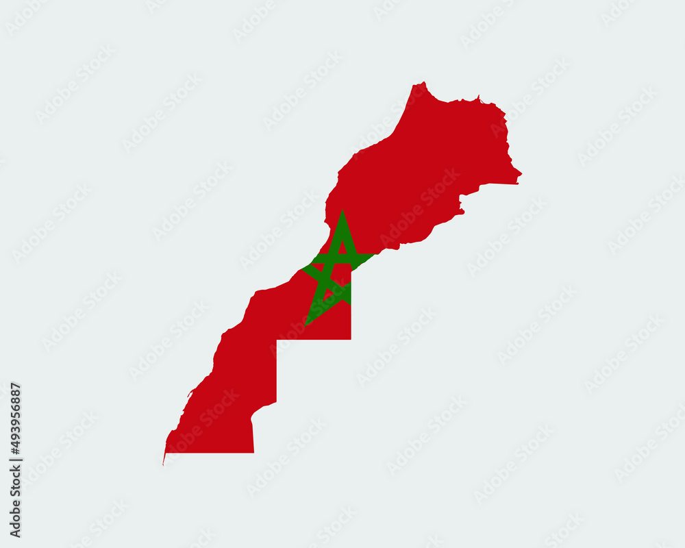 Morocco Flag Map. Map of the Kingdom of Morocco with the Moroccan ...