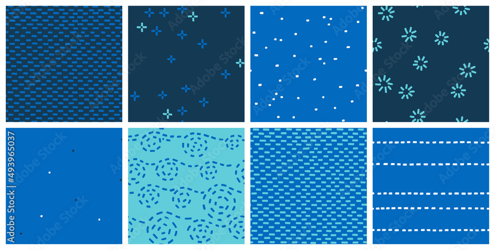 Navy and aqua blue seamless pattern set. Timeless abstract vector ...