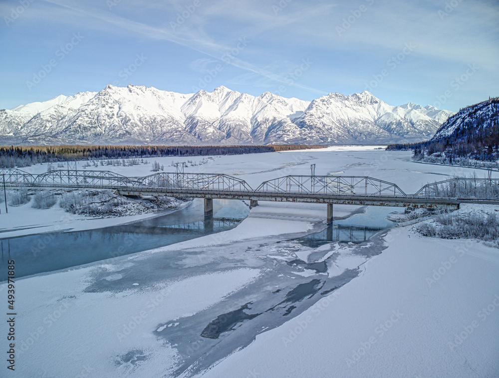Photo & Art Print Aerial view of the Knik River Bridge in Palmer ...