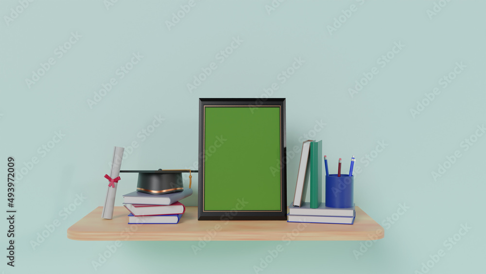 mockup photo frames for graduation congratulations with books and gowns ...