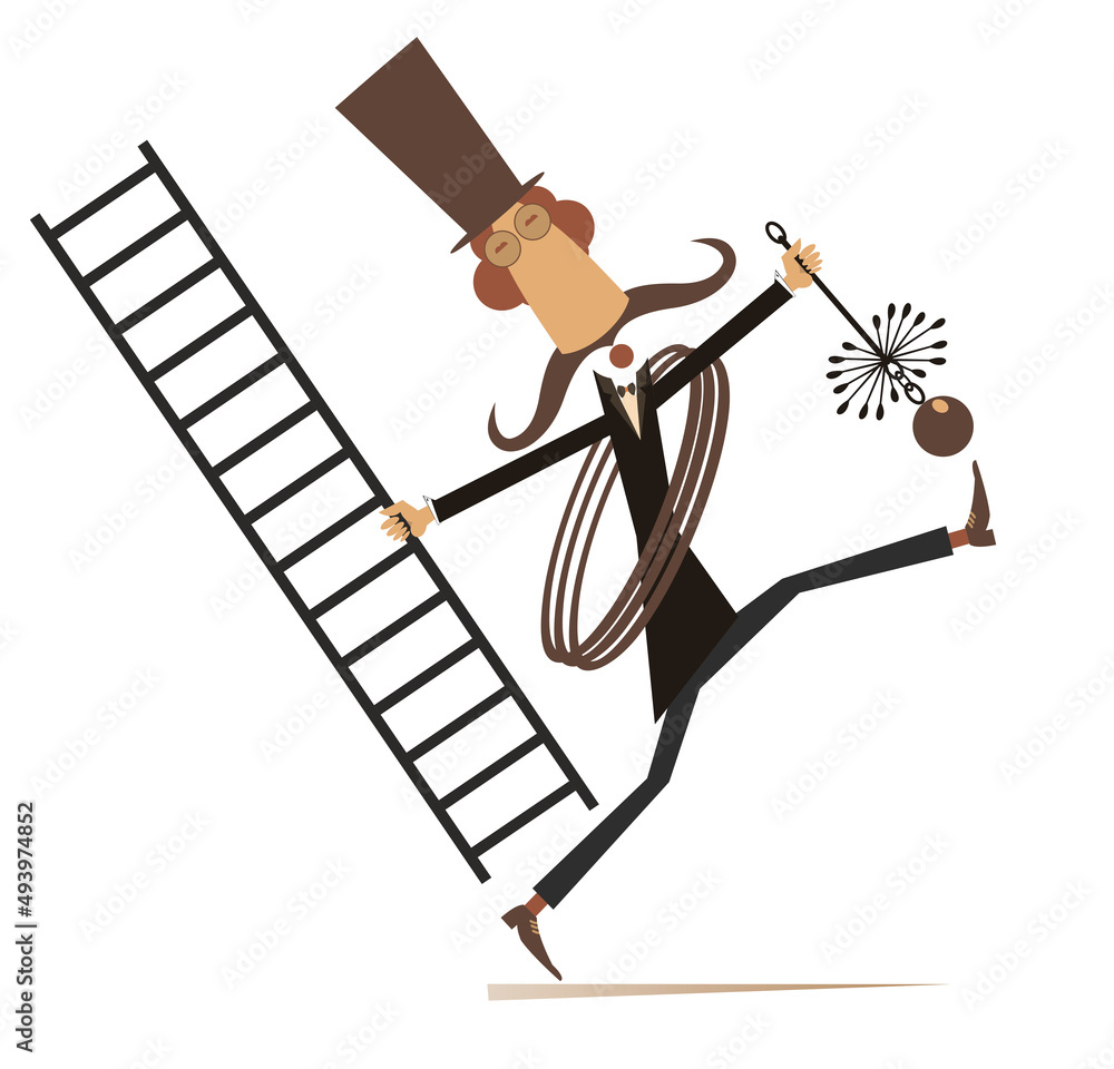 Funny long mustache chimney sweeper illustration. Walking mustache ...