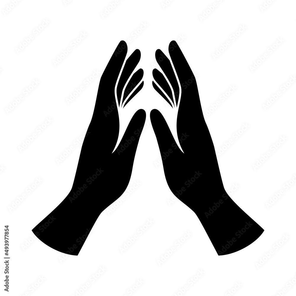 Praying hands black silhouette icon vector. Human hands in prayer icon ...
