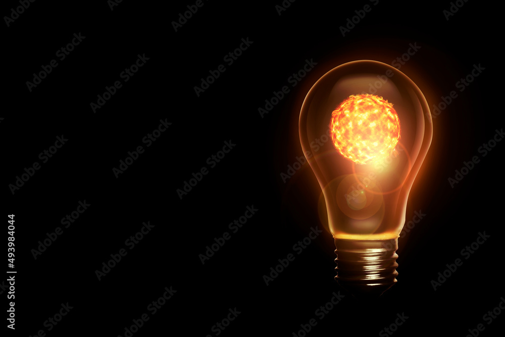 Light bulb with a Sun glowing inside it. Stock-Foto | Adobe Stock