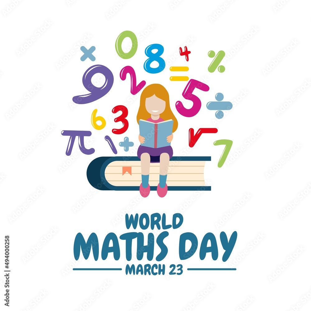 Vector illustration of little girl studying, with floating math numbers ...