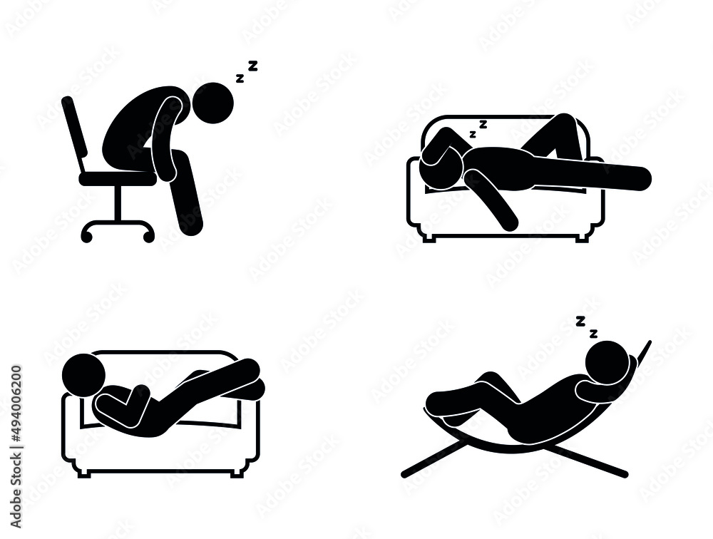 sleeping person icon collection, rest isolated pictogram, people fell ...