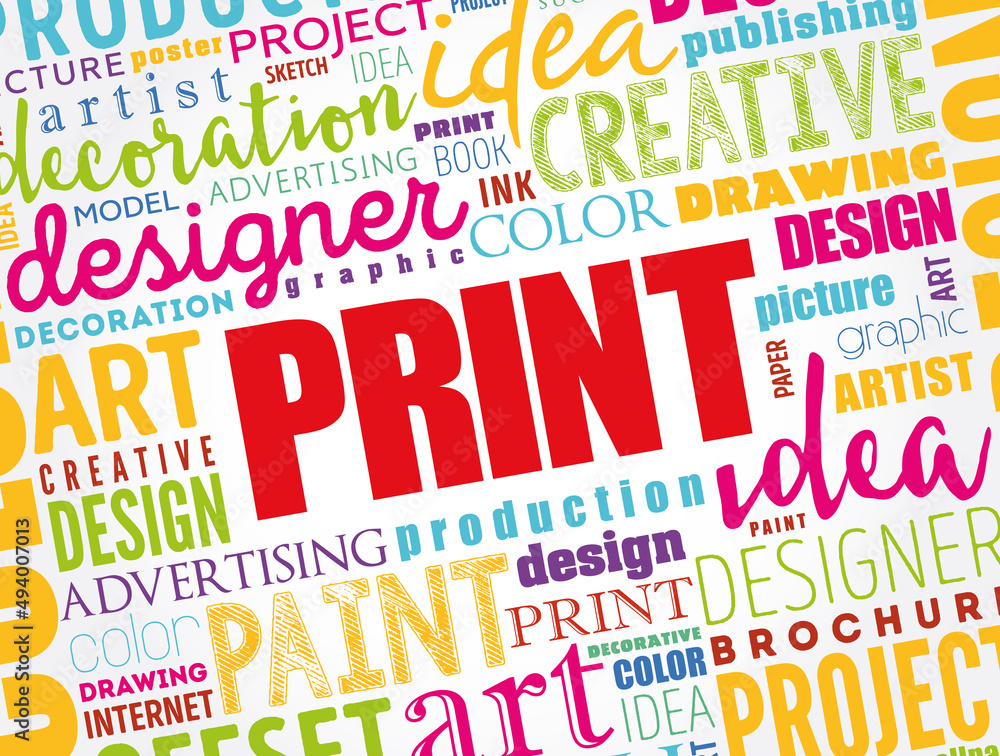 PRINT word cloud, creative business concept background Stock Vector ...