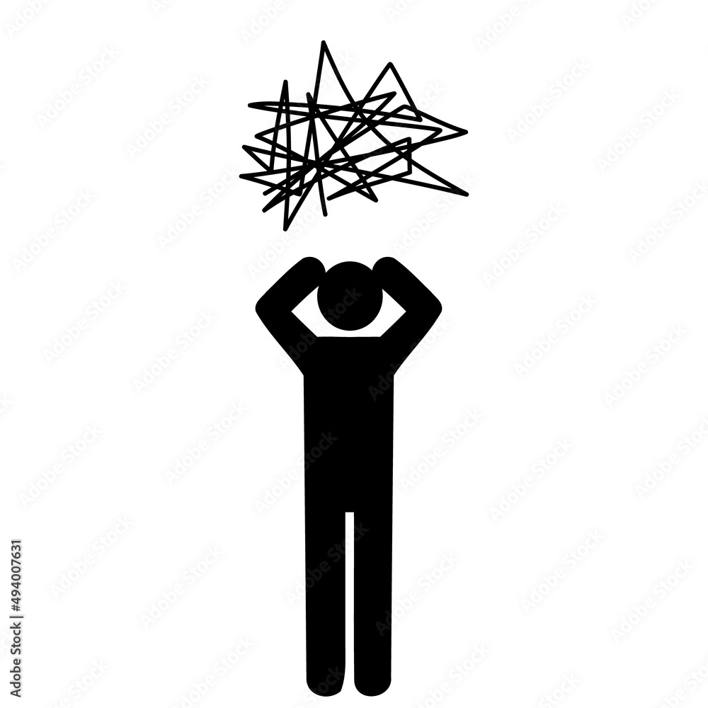 Autism concept. Black color people pictogram with confused thoughts ...