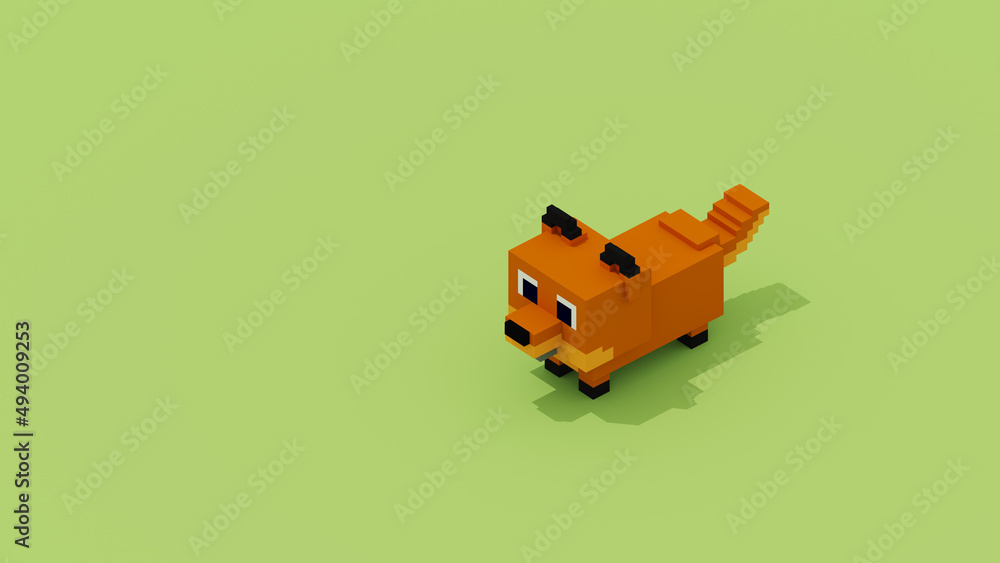3D Pixel Animal with copy space, banner, wallpaper. Pixel fox with ...