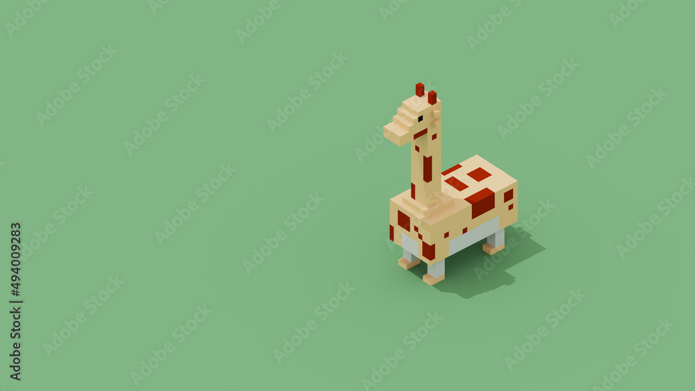 3D Pixel Animal with copy space, banner, wallpaper. Pixel giraffe with ...