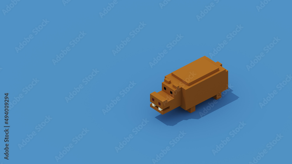 3D Pixel Animal with copy space, banner, wallpaper. Pixel brown ...