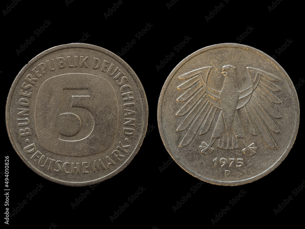 Top view of the front and back of a historic West Germany deutsche mark ...