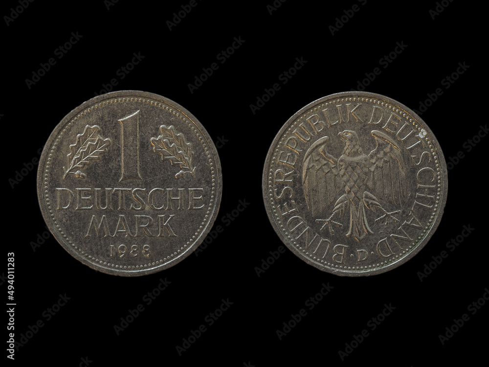 Top view of the front and back of a historic West Germany deutsche mark ...