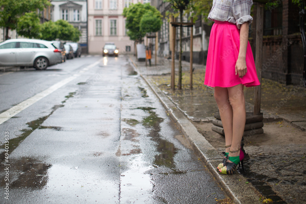 Fashionable stylish young woman walking the street Stock Photo | Adobe ...