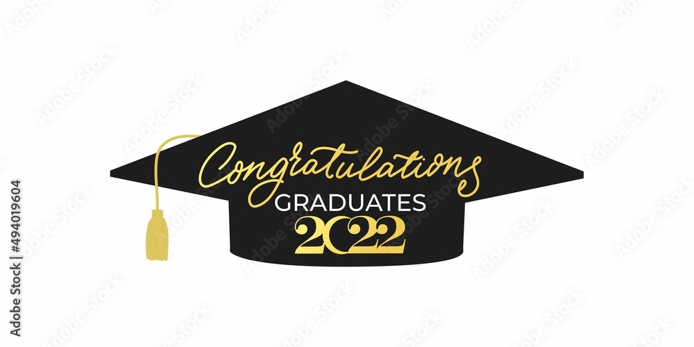 Congratulations graduates banner with cap and golden design elements ...