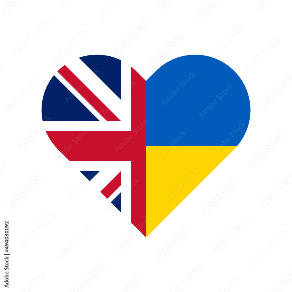 heart shape icon with uk and ukraine flags. vector illustration ...