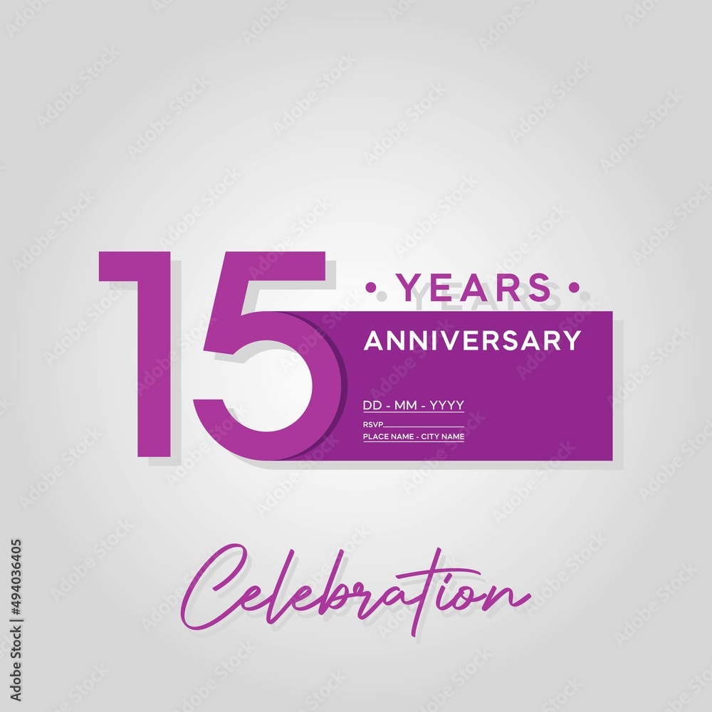 15th anniversary logo. Anniversary celebration logo design with purple ...