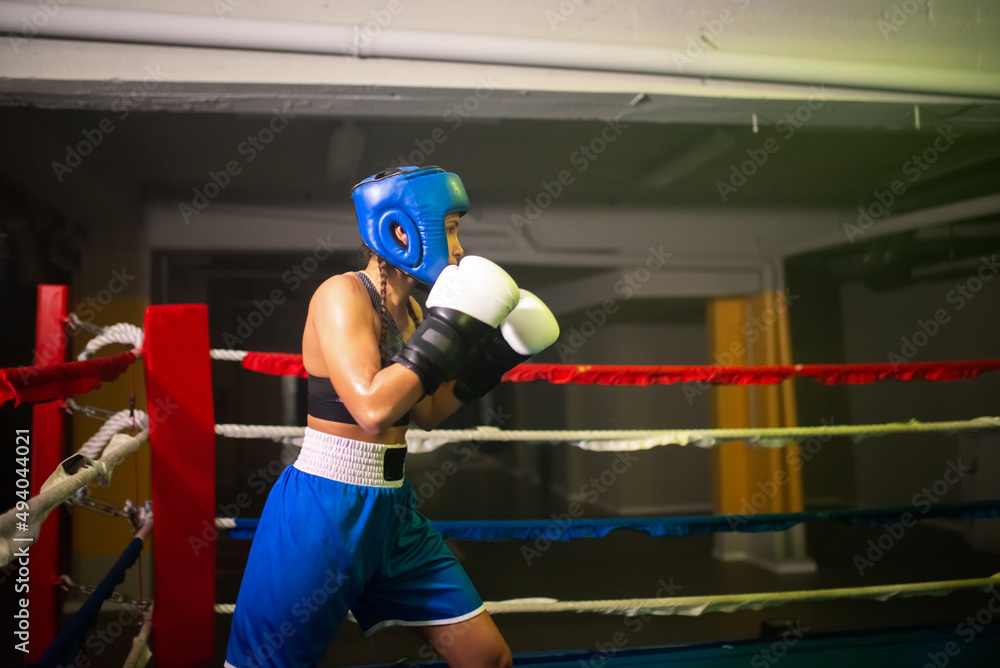 Side view of sporty girl preparing for boxing with partner. Young girl ...