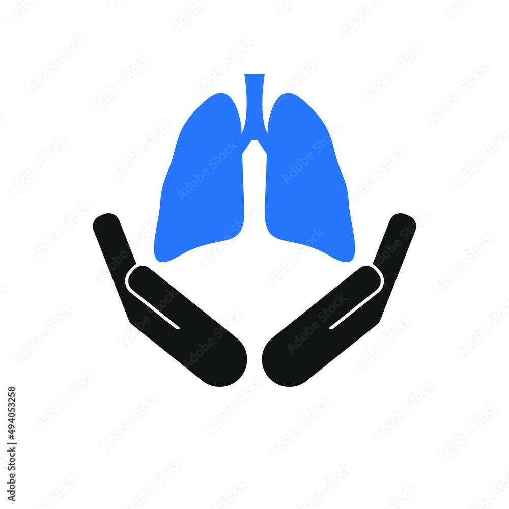 Icon of human hands protecting the lungs. Simple flat vector ...