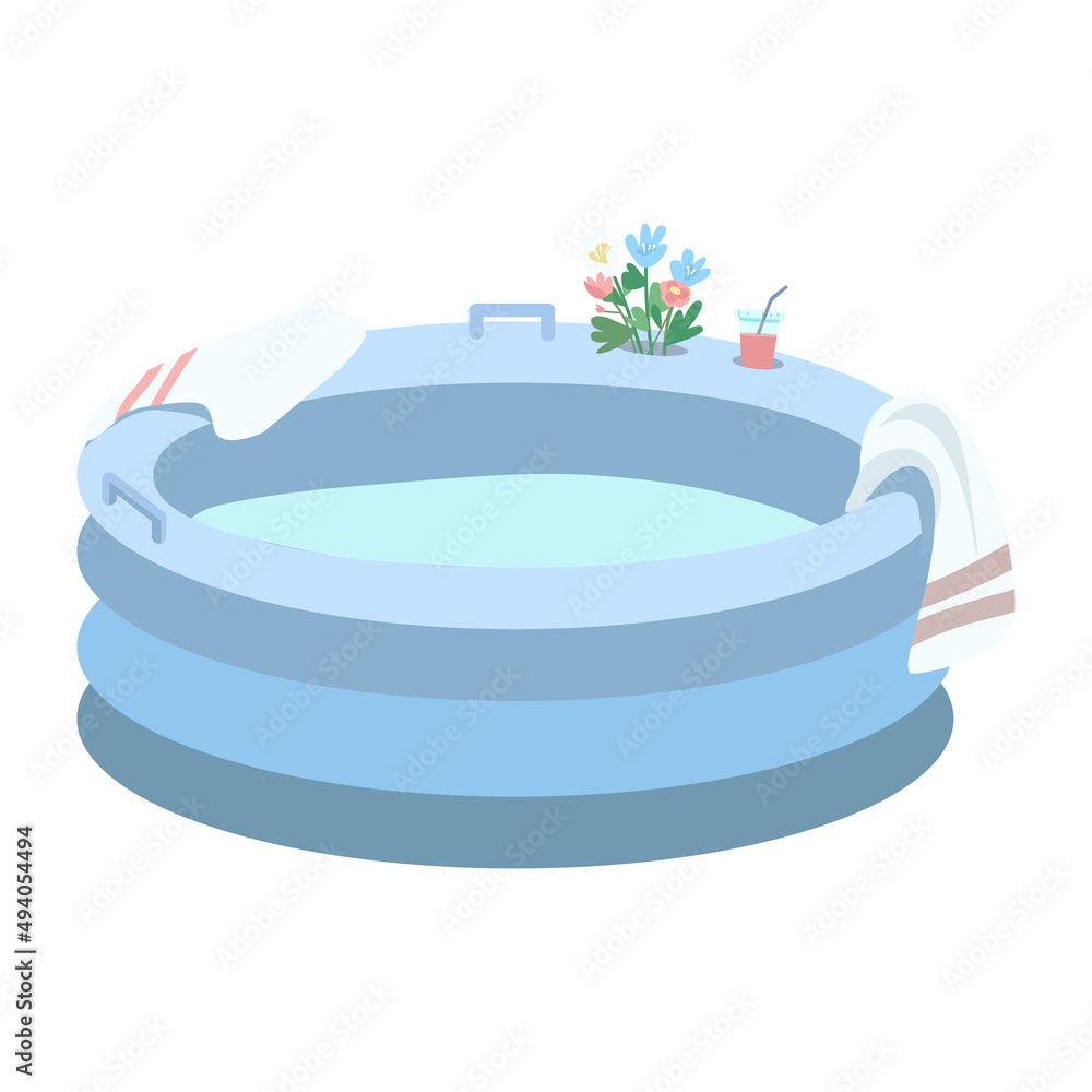 Inflatable tub semi flat color vector object. At-home water birth. Full ...