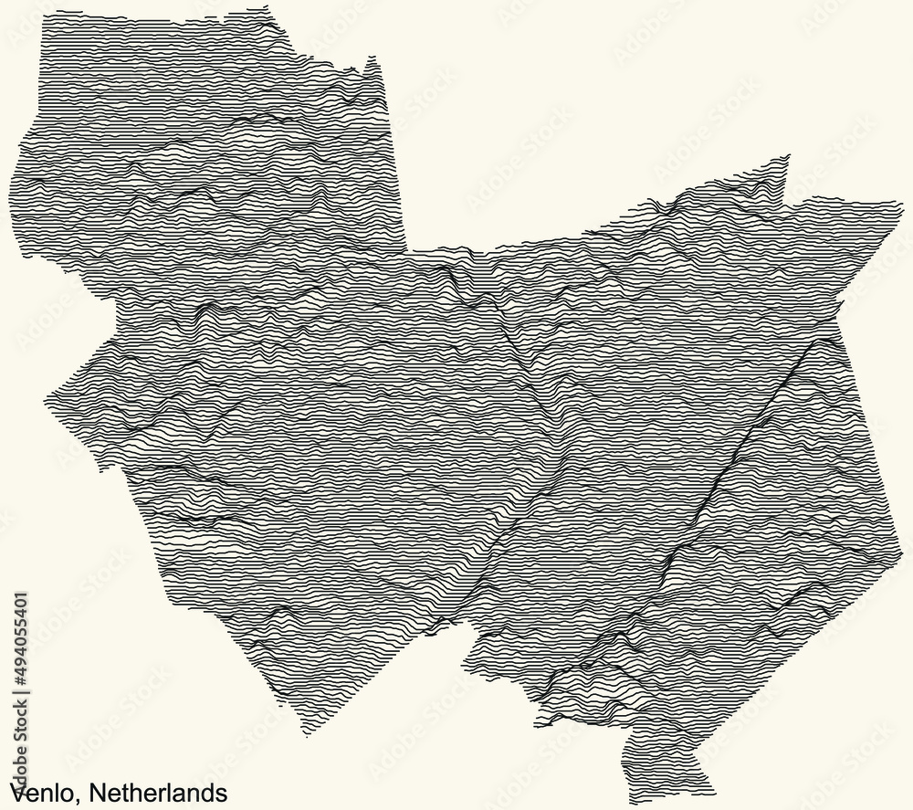 Topographic relief map of the city of VENLO, NETHERLANDS with black ...