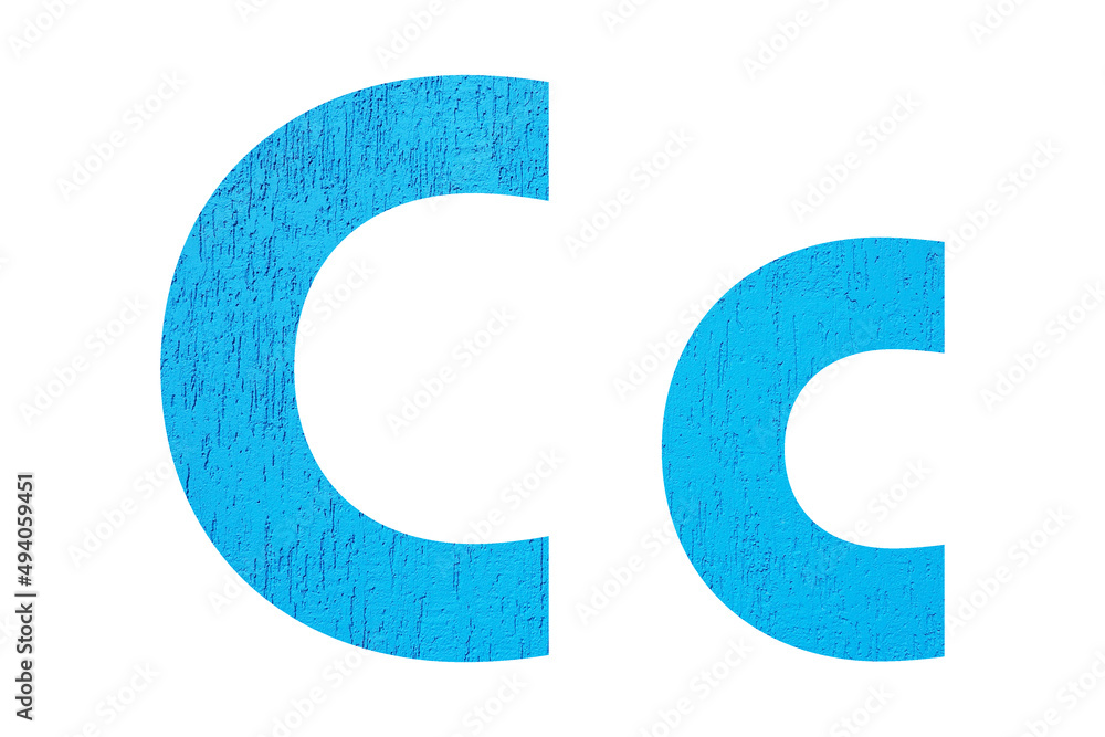 Alphabet uppercase and lowercase letters C with wall texture. Blue ...
