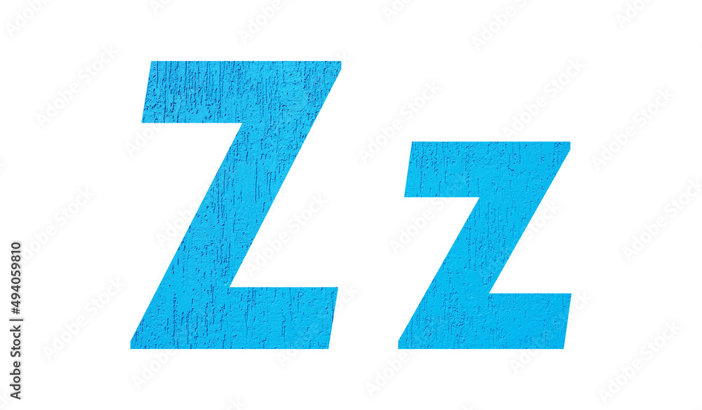 Alphabet uppercase and lowercase letters Z with wall texture. Blue ...