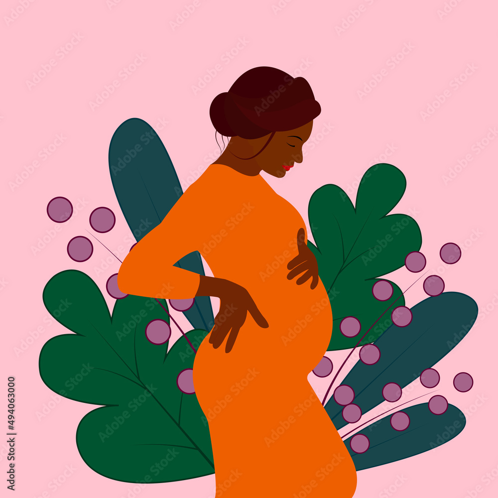 Black Pregnant Girl Pregnant Black Woman In A Orange Dress Expectant