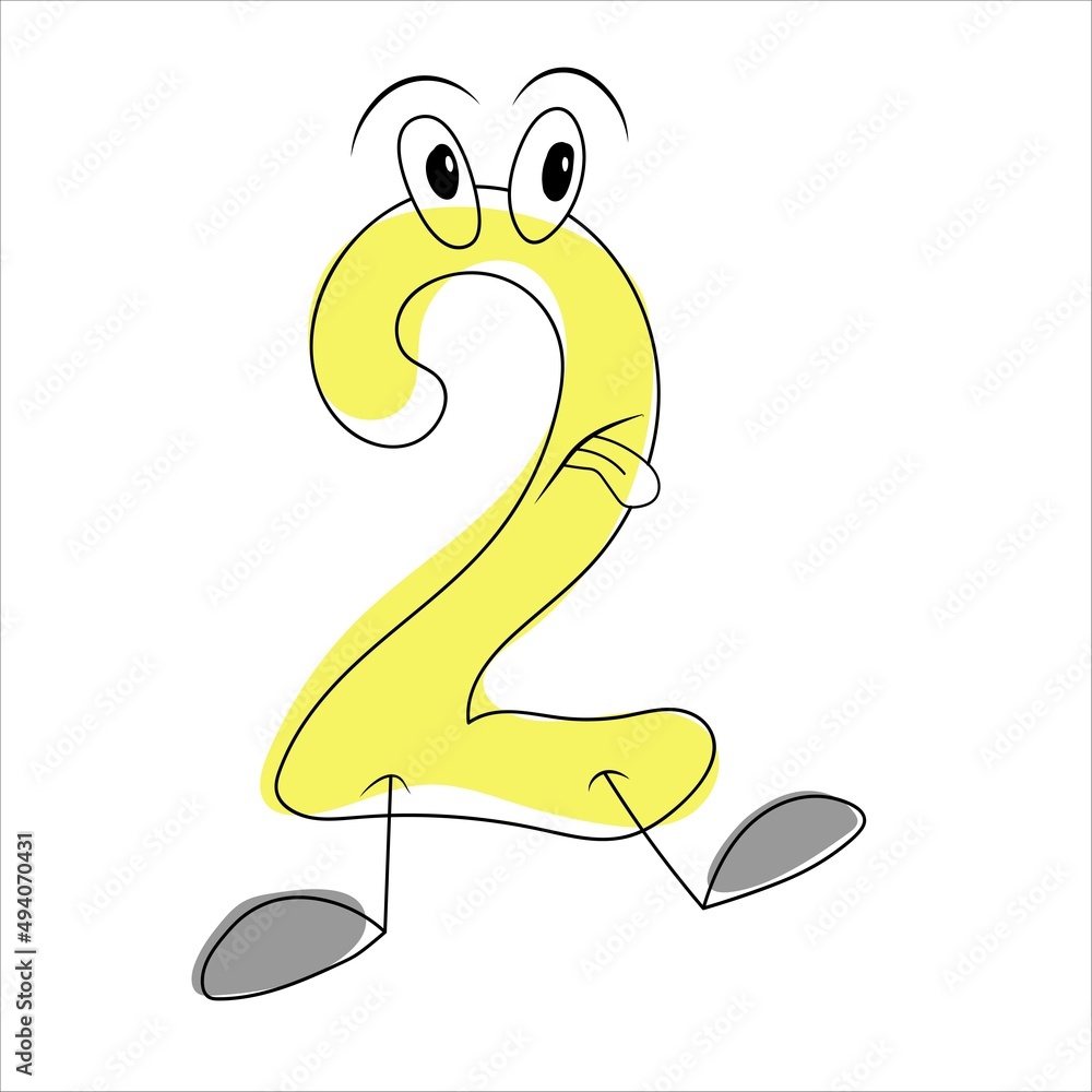 cartoon number two, funny numbers for children's design, visual ...