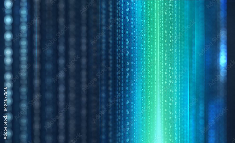 3d illustration of Shallow depth flowing binary code background concept ...