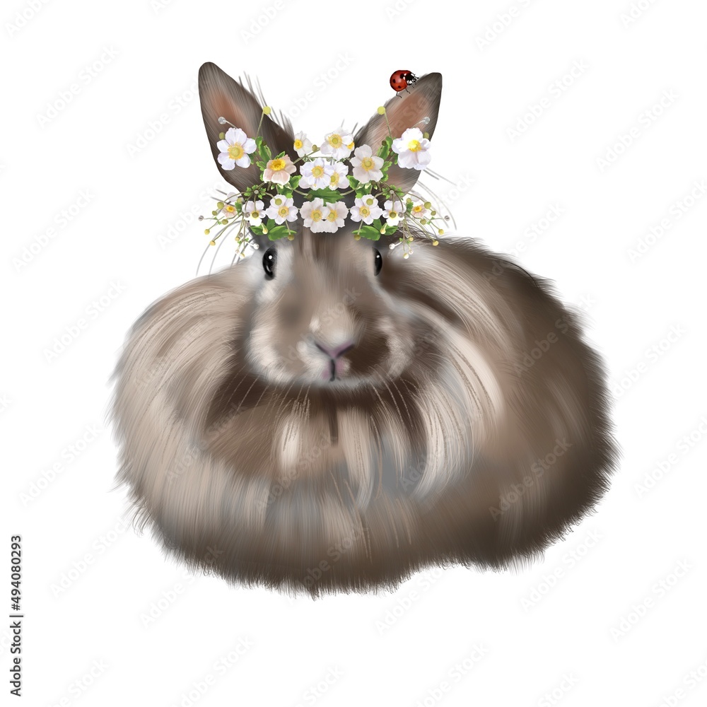 watercolor realistic red rabbit. Illustration of a bunny. long-haired ...